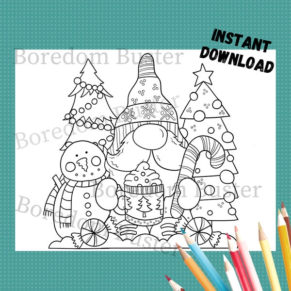 Gnome Christmas Coloring Page - Etsy