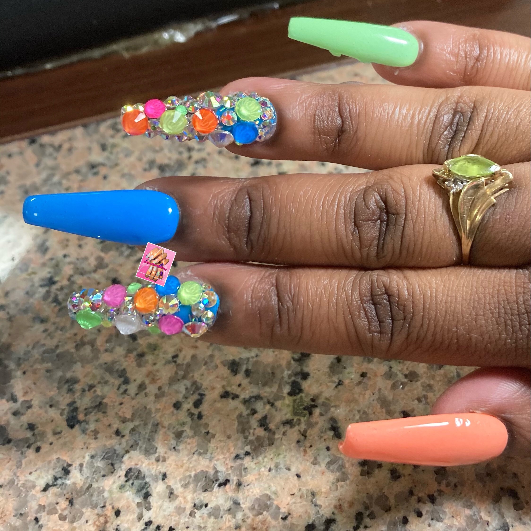 Bright Rainbow Neon Press on Gel Coffin Nails Cute for Summer Inspired ...