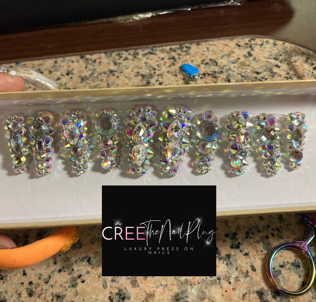 Custom Diamond Clustered Press on Gel Nails - Etsy