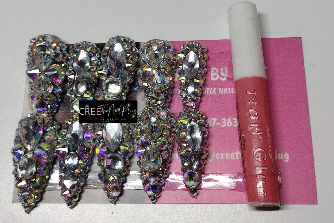 Handcrafted Diamond Bling False Gel Nails With Charms - Etsy