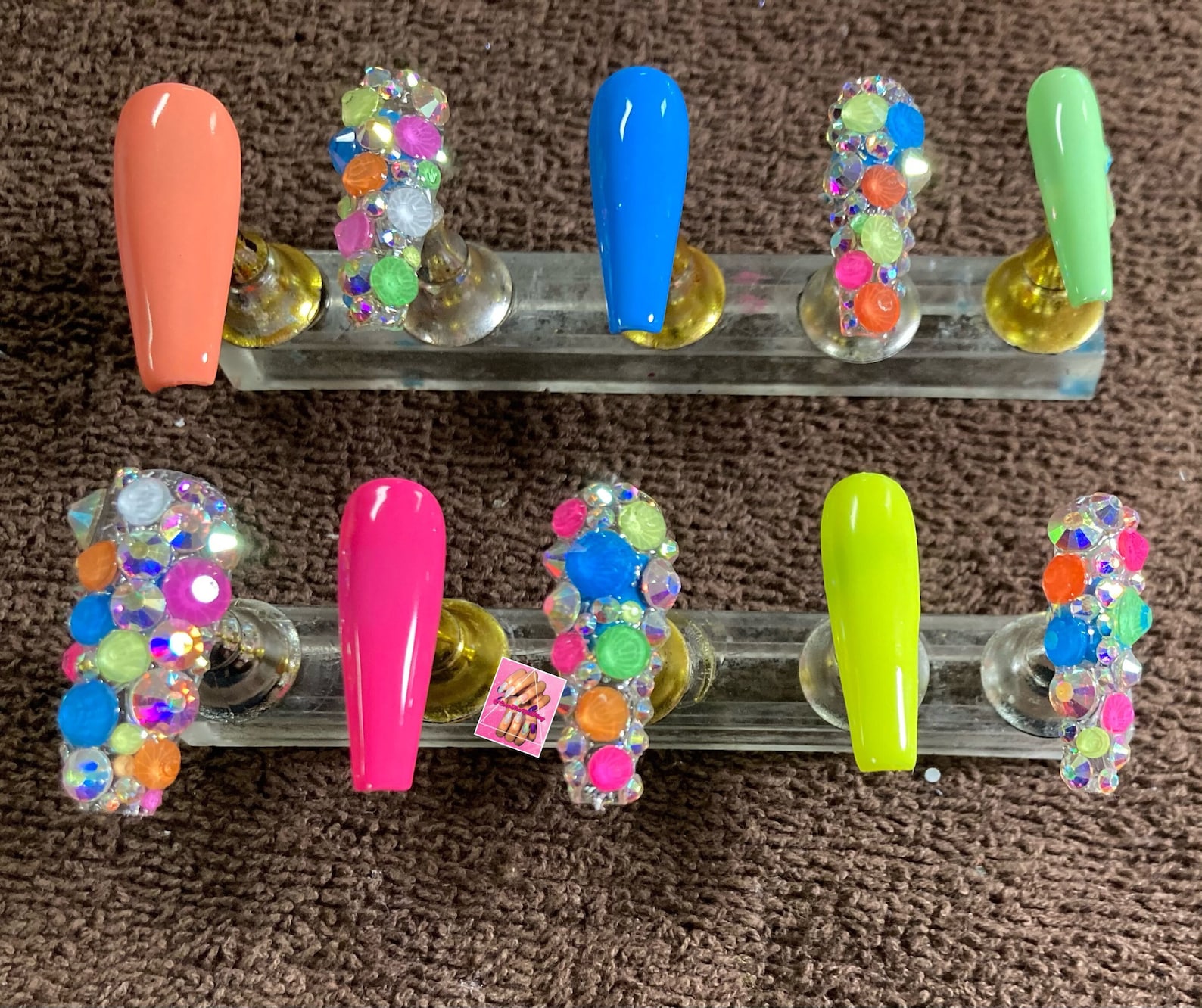 Bright Rainbow Neon Press on Gel Coffin Nails Cute for Summer Inspired ...