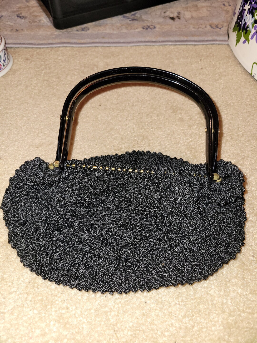 Vintage Bucket Bag Unique Hard Bottom Black - Etsy