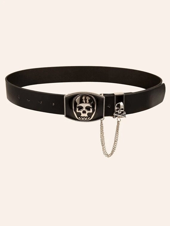 Gothic Belt Black Leather Thick Belt Punk Chain Belt Skull - Etsy