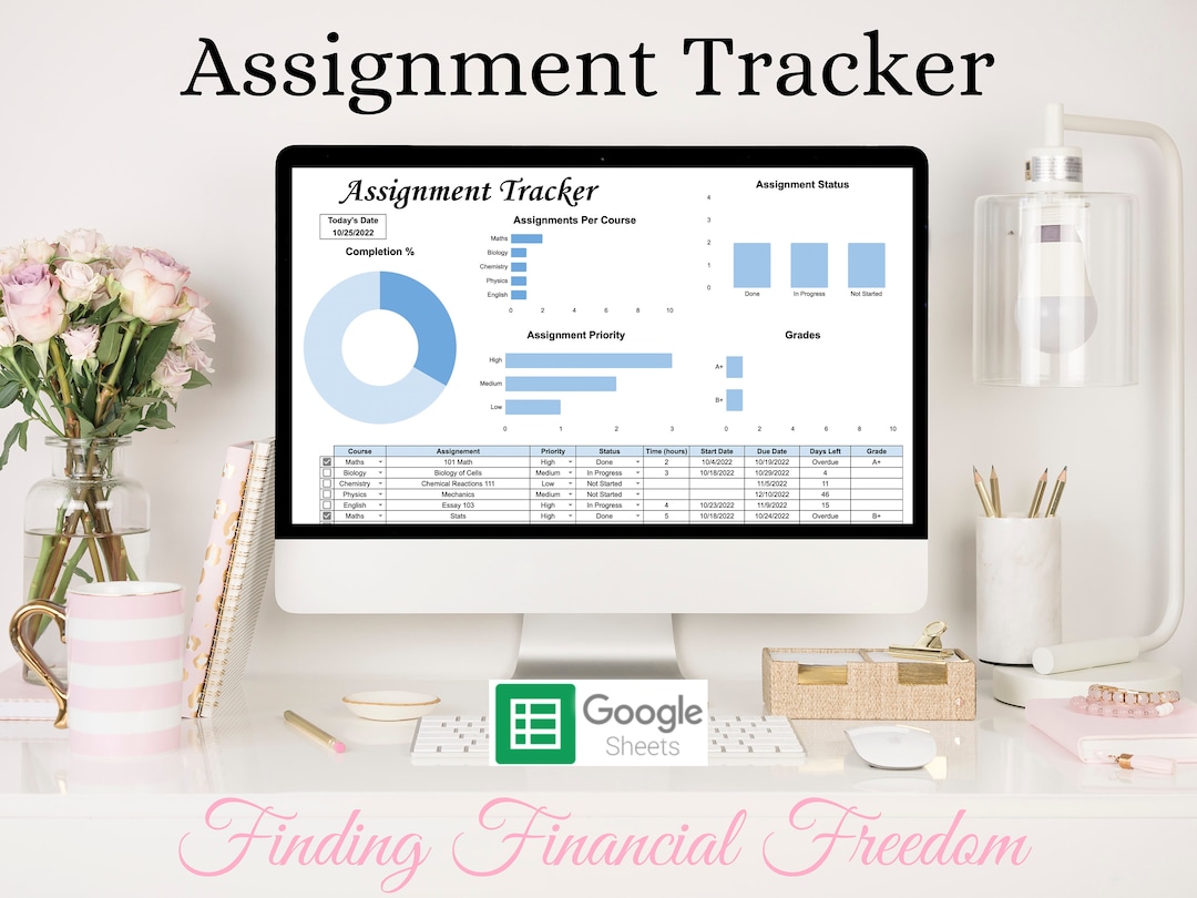 Assignment Tracker Google Sheets Homework Planner College and High ...