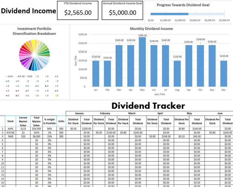 Dividend Tracker / Track Your Dividends in Microsoft Excel / Dividend ...