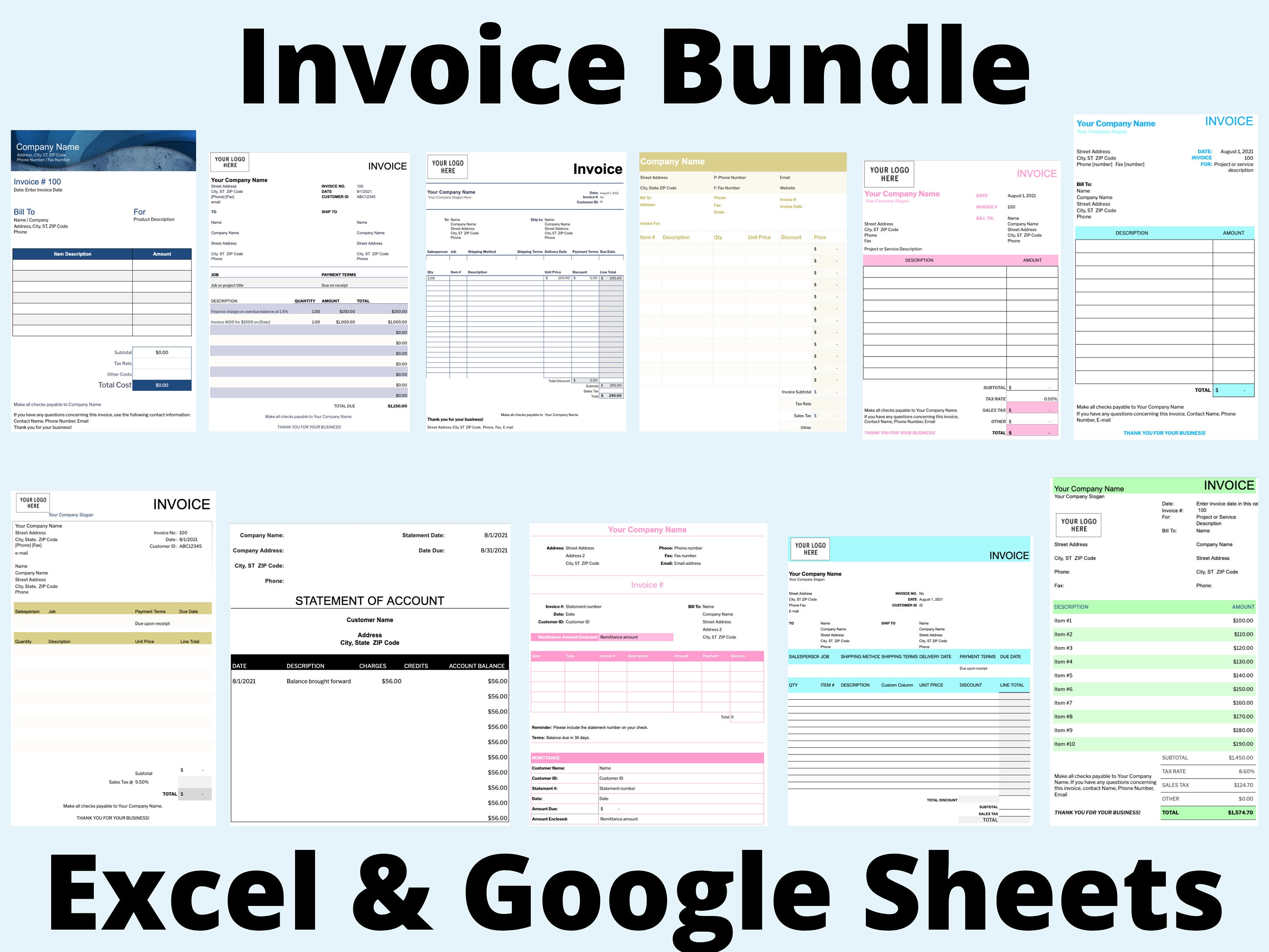 Business Invoice Template Bundle Digital Invoice Template Excel and ...