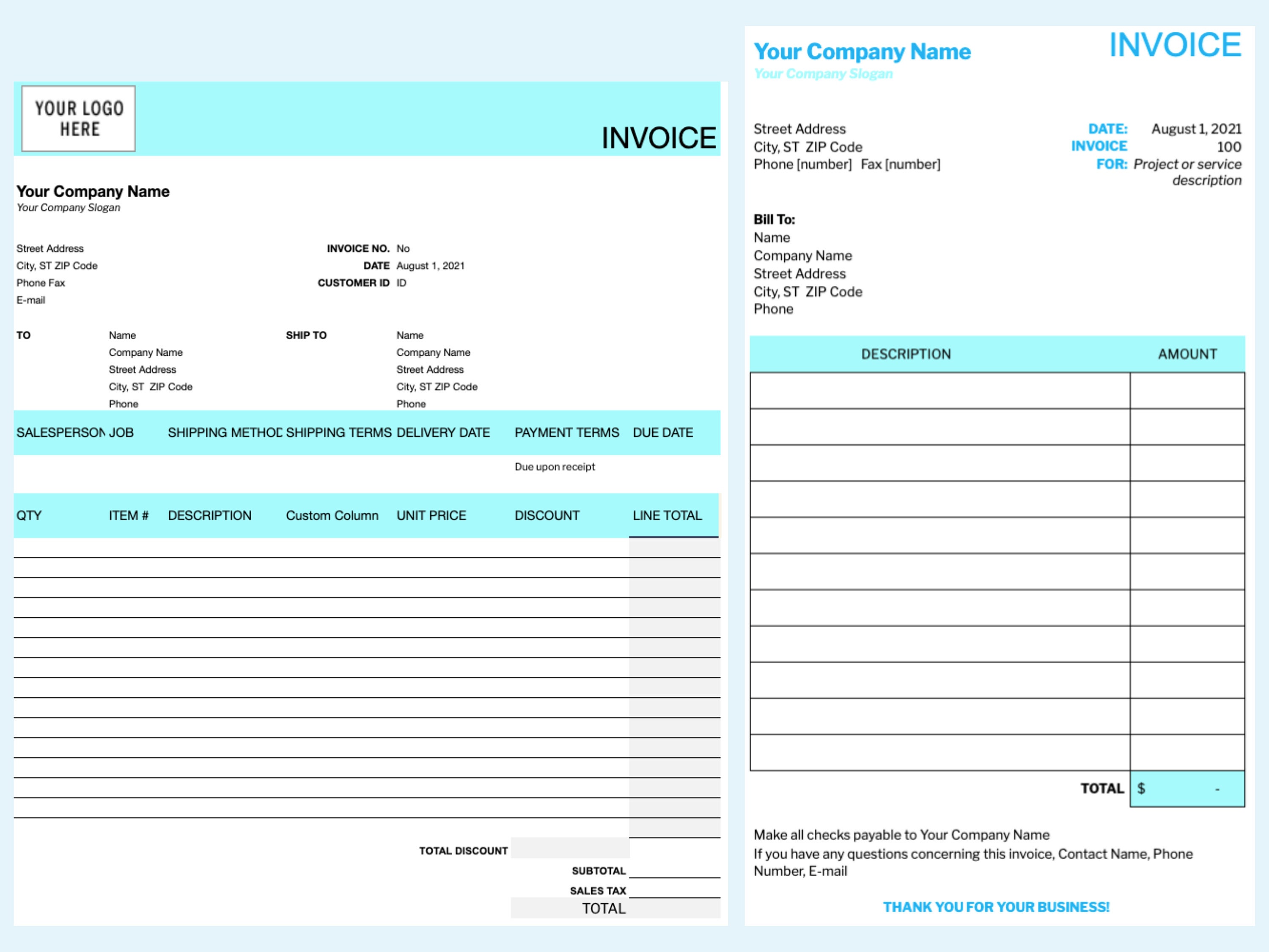 Business Invoice Template Bundle Digital Invoice Template Excel and ...