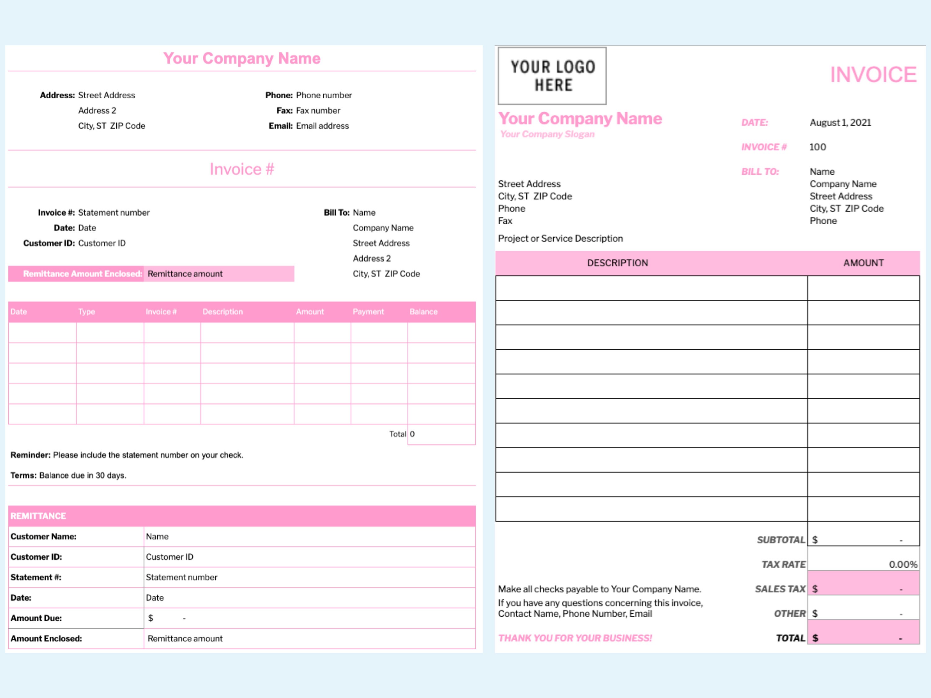Business Invoice Template Bundle Digital Invoice Template Excel and ...