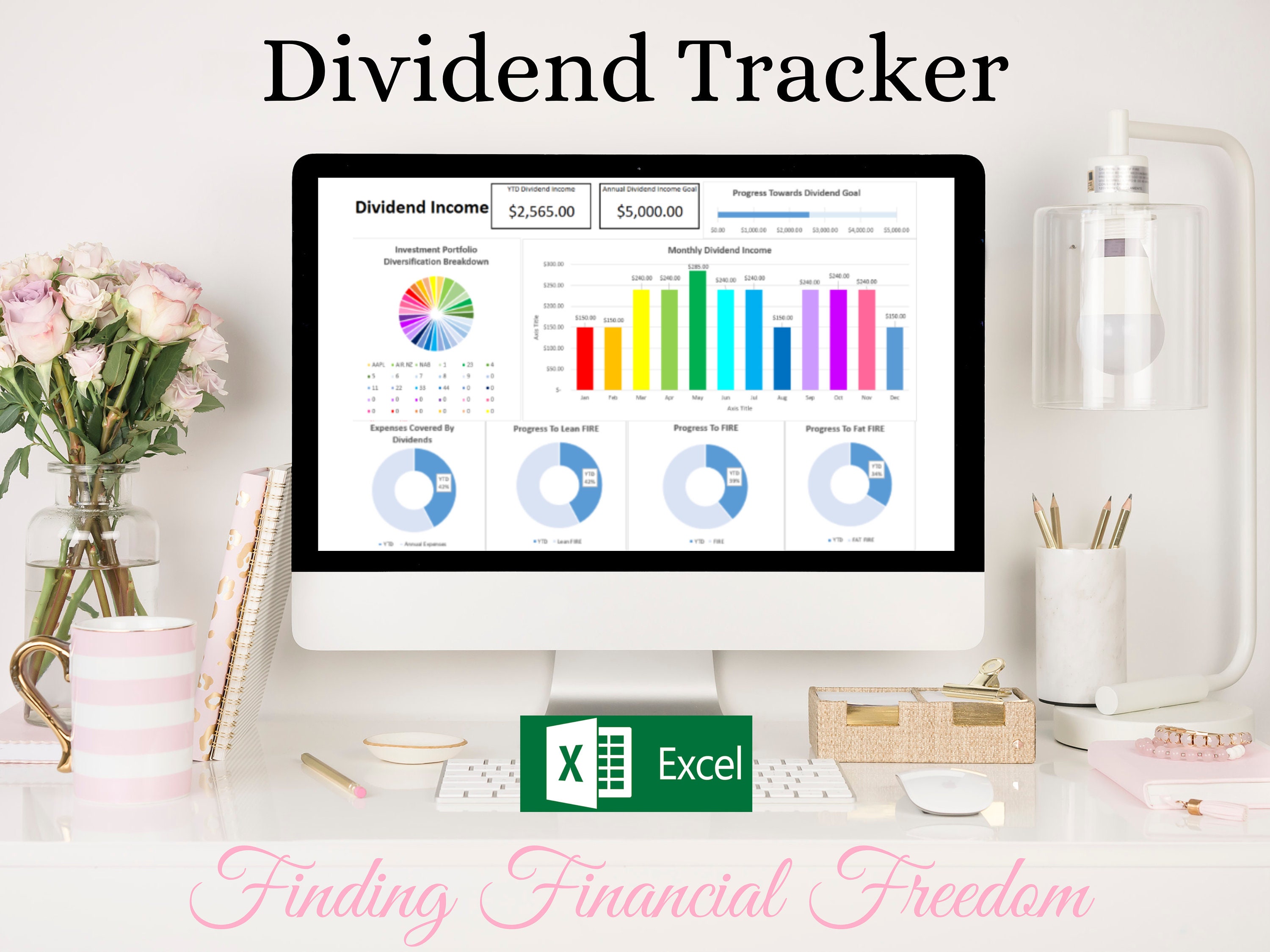Dividend Tracker / Track Your Dividends in Microsoft Excel / Dividend Income Calculator / Graph ...