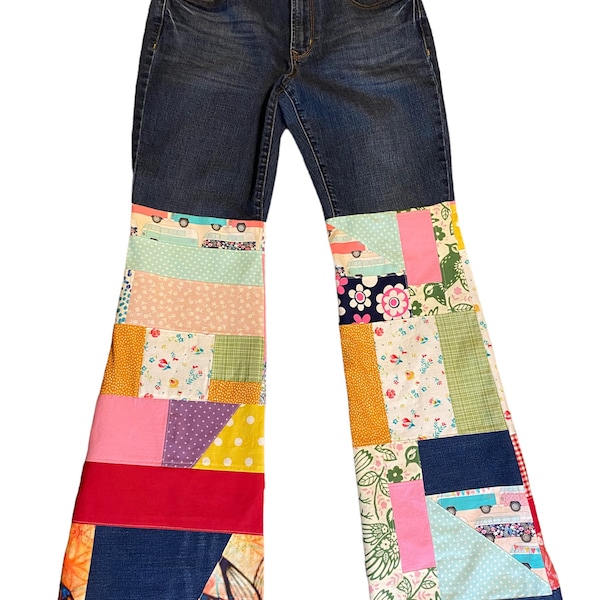 Patchwork Flare Jeans - Etsy