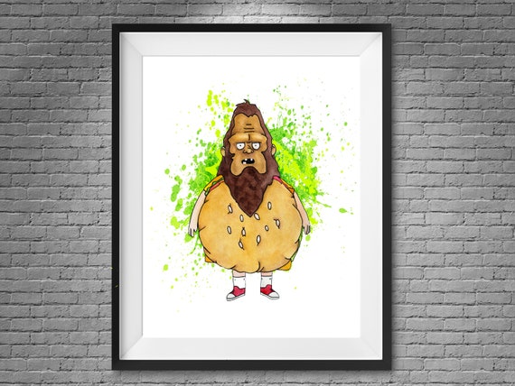 Beefsquatch Gene Belcher Bob's Burgers Watercolor Art - Etsy