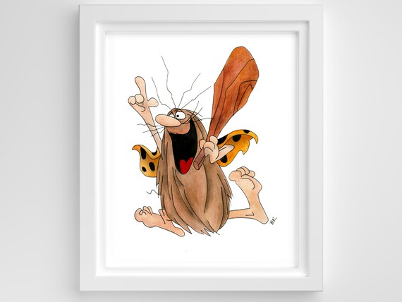 Captain Caveman Watercolor Art Print UNFRAMED FREE SHIPPING | Etsy