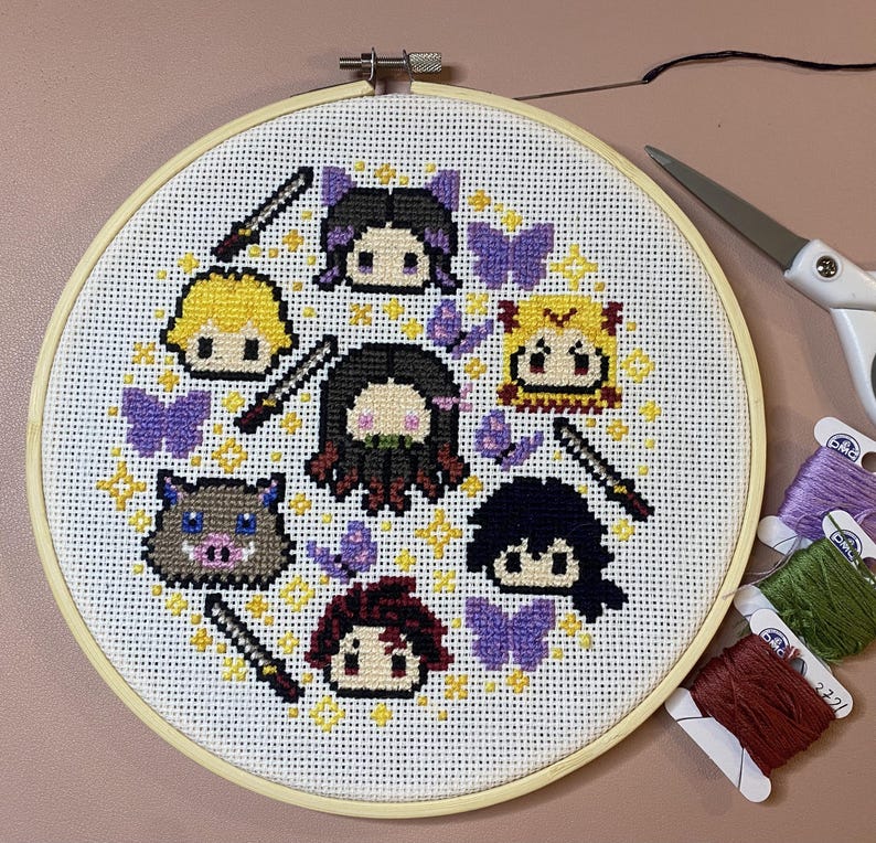 Digital Anime Demon Hunter Cross Stitch Pattern: Sword, Demon, Hunter ...