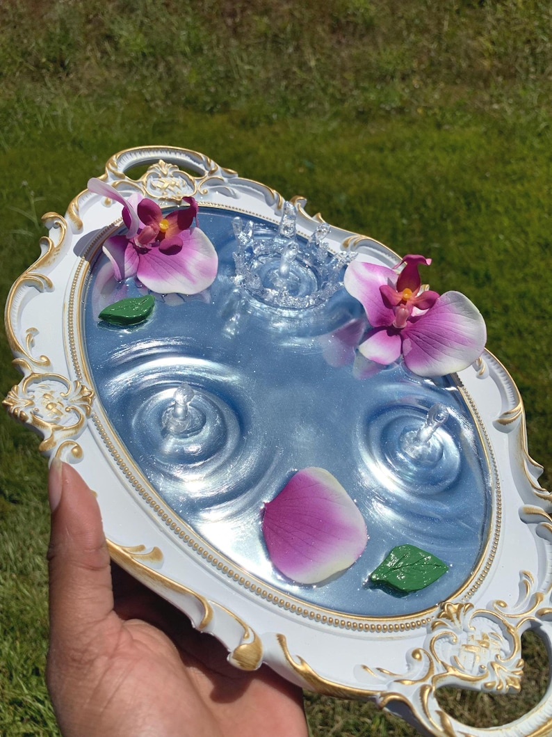 Overflowing Grace | Orchid White Round Resin Mirror & Treasure Tray ...
