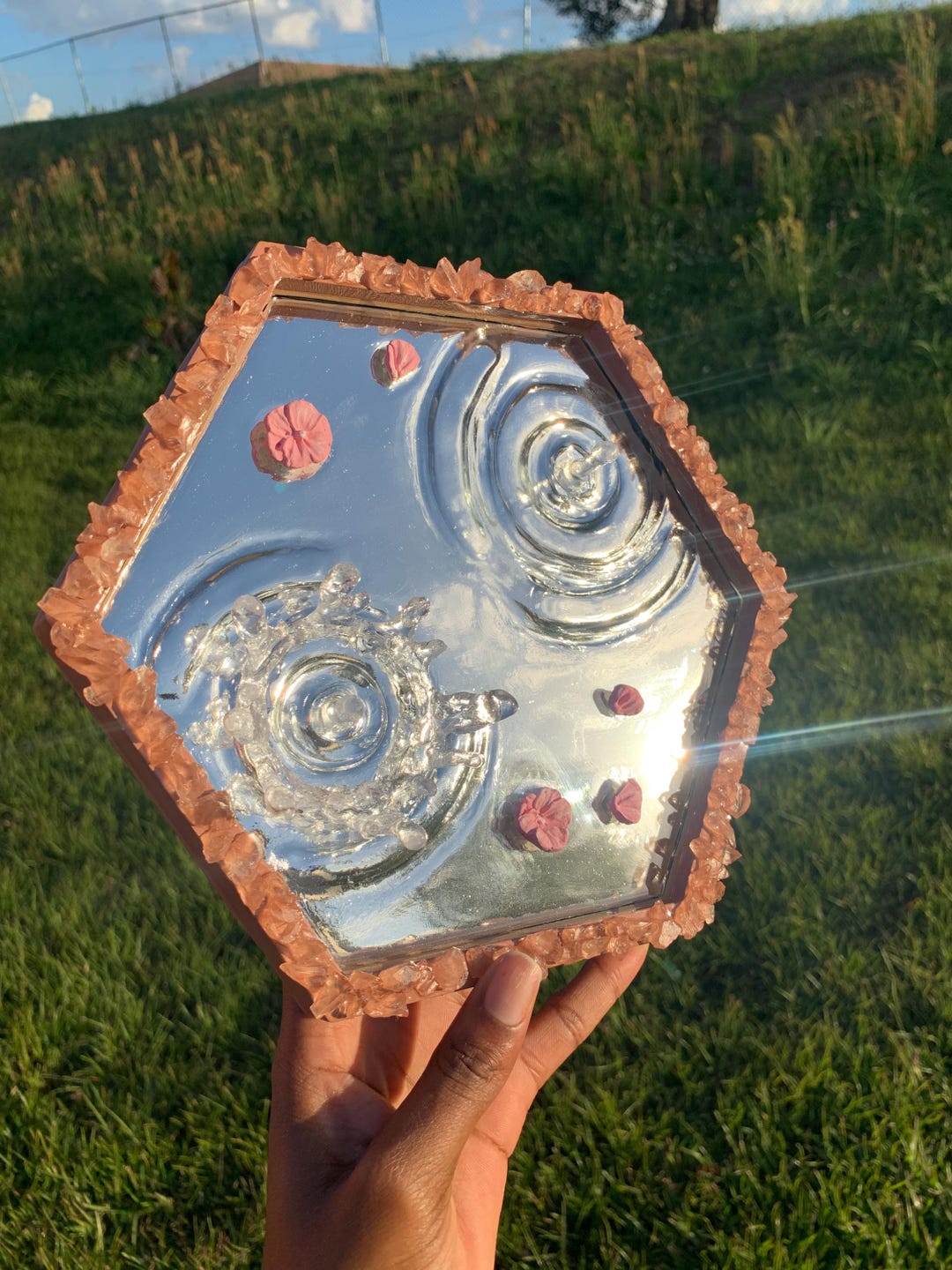Rivers of Agape | Pink Hexagon Resin Mirror & Treasure Tray - Etsy