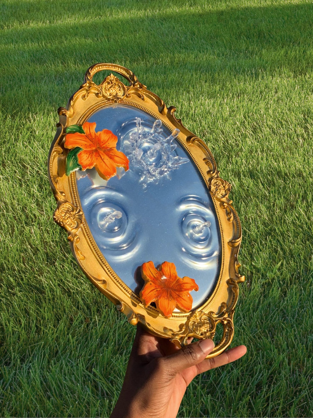 Overflowing Grace | Tiger Lily Gold Round Resin Mirror & Treasure Tray ...