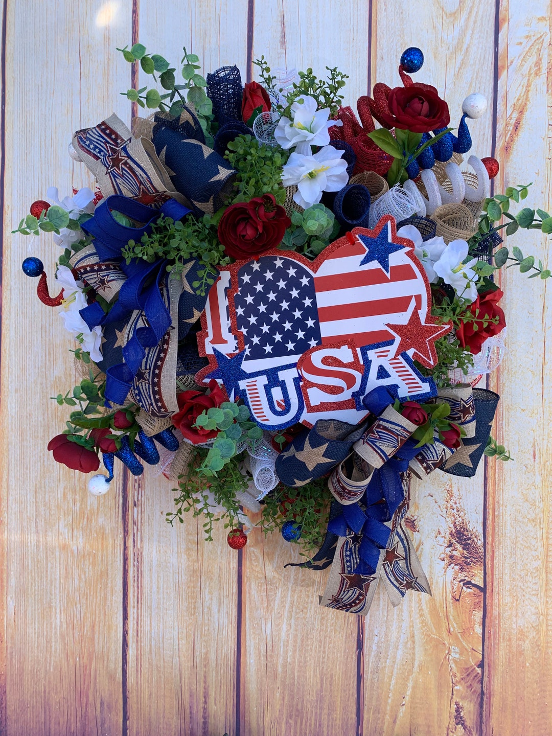Patriotic Door Decor, July 4th Wreath, Memorial Day Wreath, Porch Decor ...