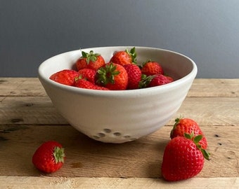 Handmade Ceramic Berry Bowl, Pottery Colander for Berries, Green and ...