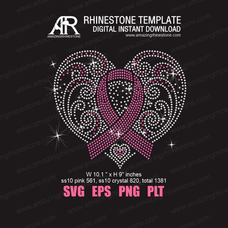 Pink Ribbon,cancer Awareness, Heart Rhinestone Template, Instant ...