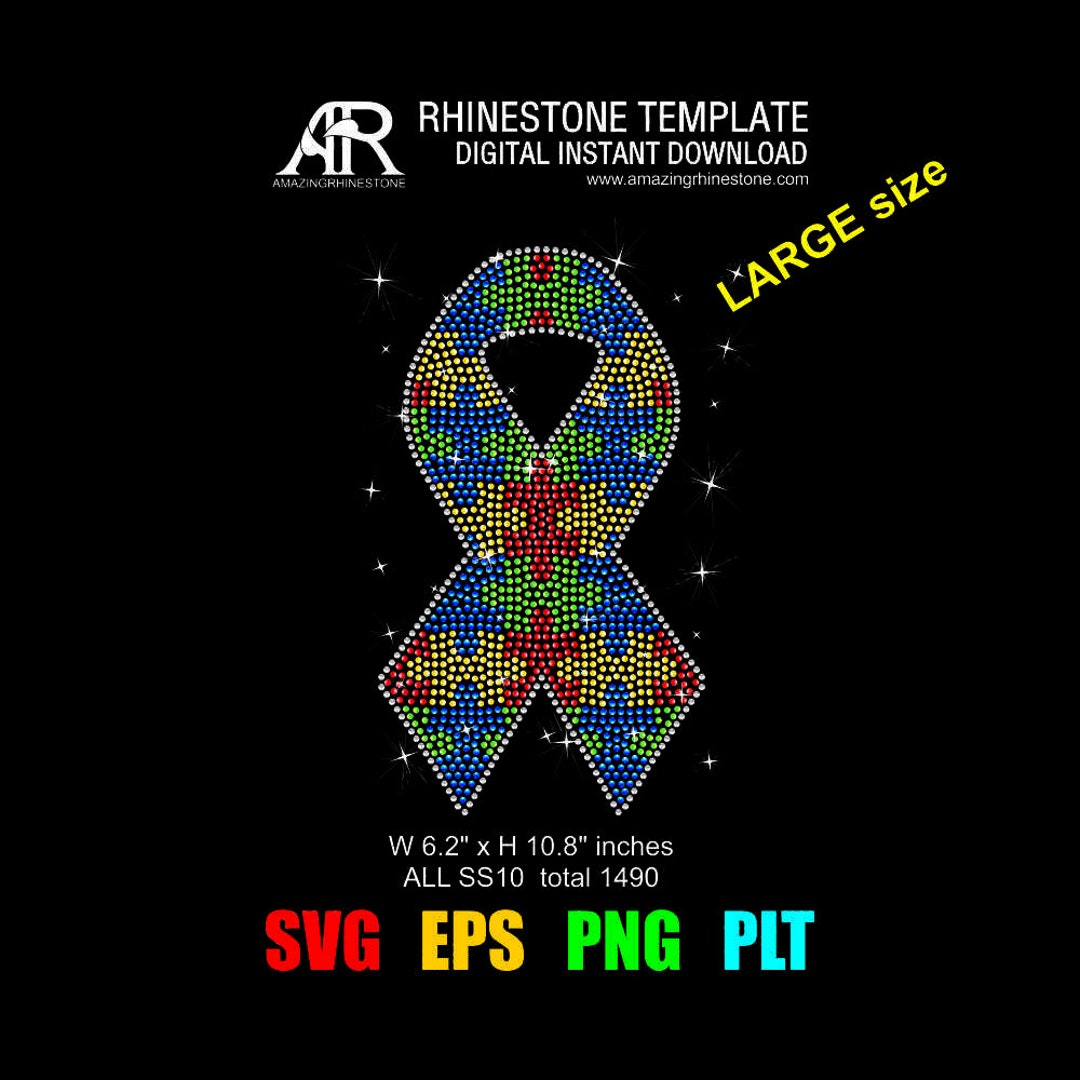 Autism Puzzle Ribbon Larage Rhinestone Template File, Svg, Eps, Png ...