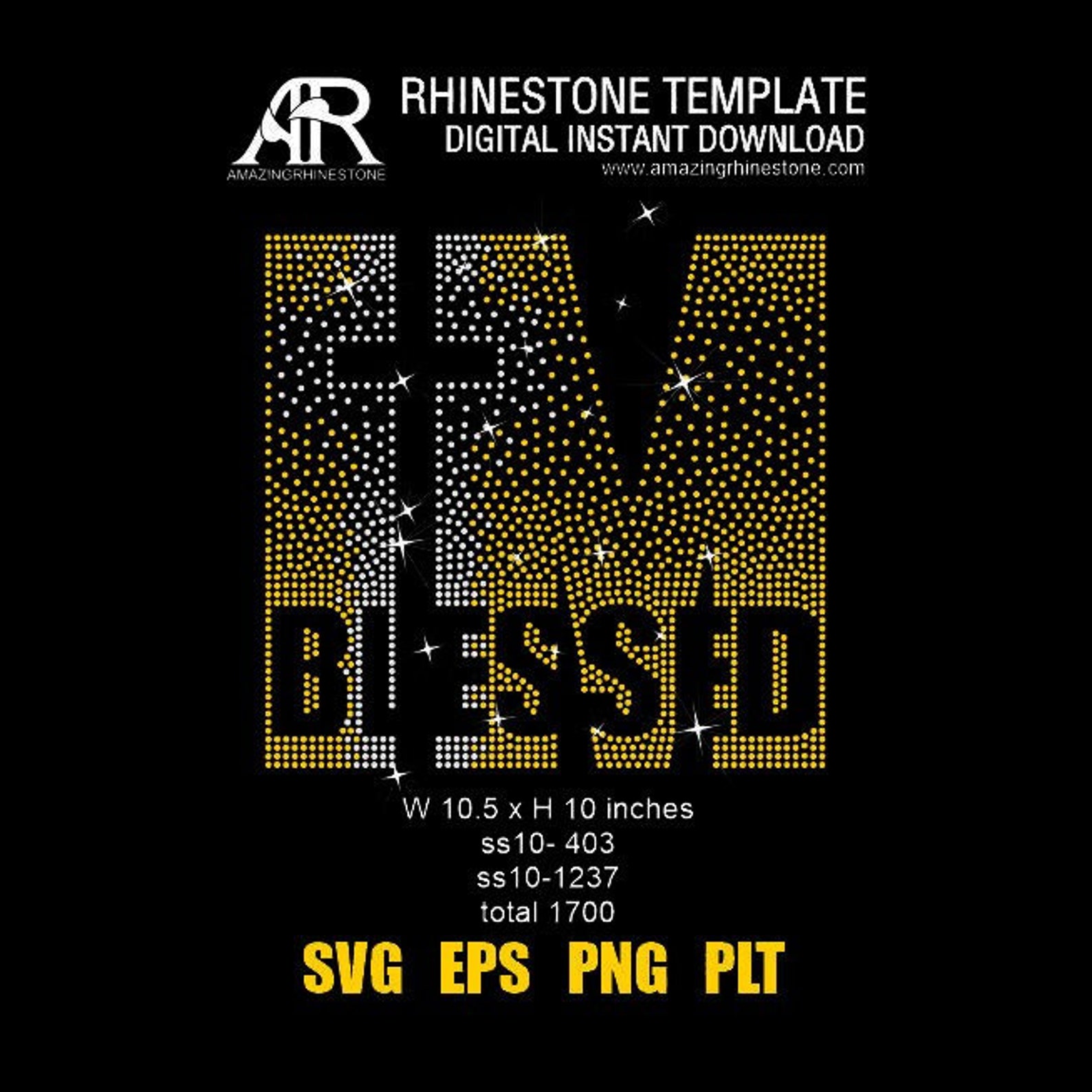 I M BLESSED Rhinestone Template Digital Instant Download, Cut File Svg ...