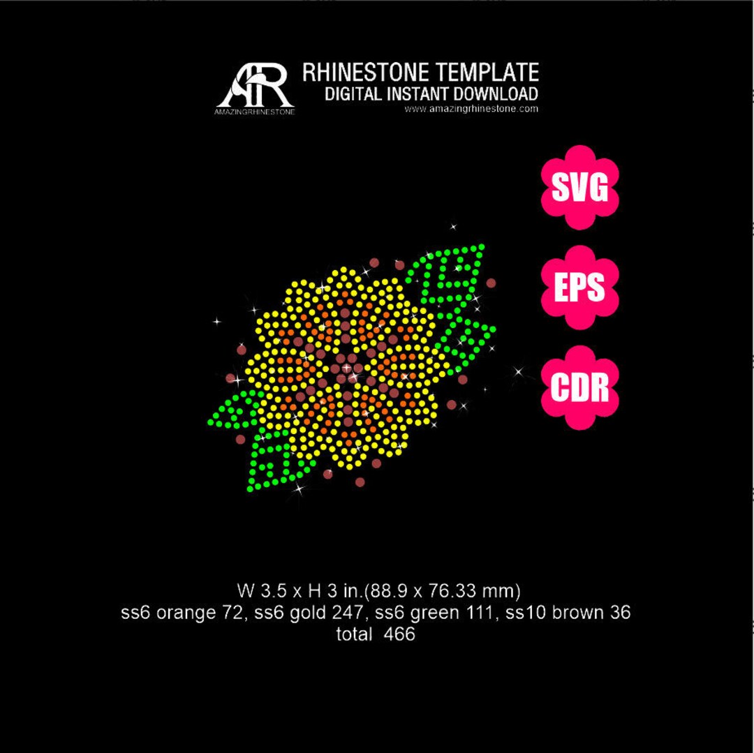 Sunflowers Floral Rhinestone Template, Instant Download. - Etsy