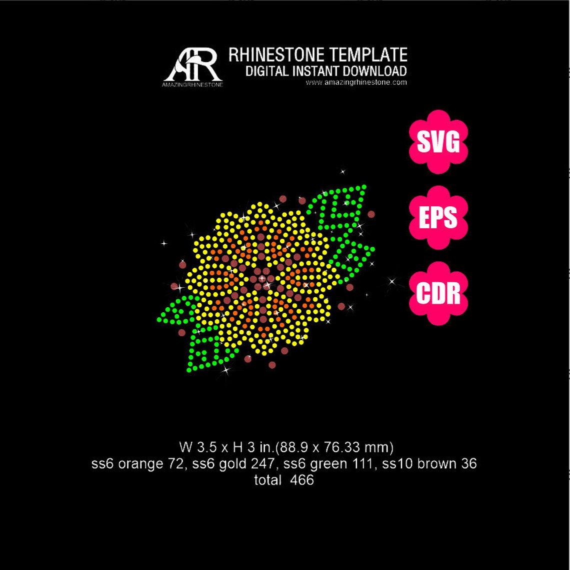 Sunflowers Floral Rhinestone Template Instant Download. - Etsy