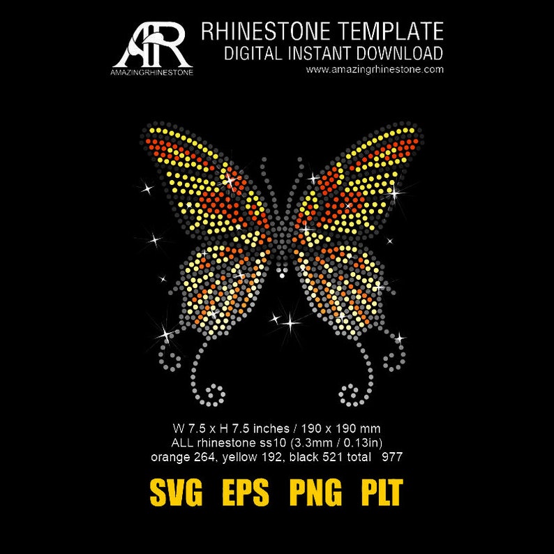 GET 3 Style/ Butterfly Rhinestone Template Pattern Instant | Etsy