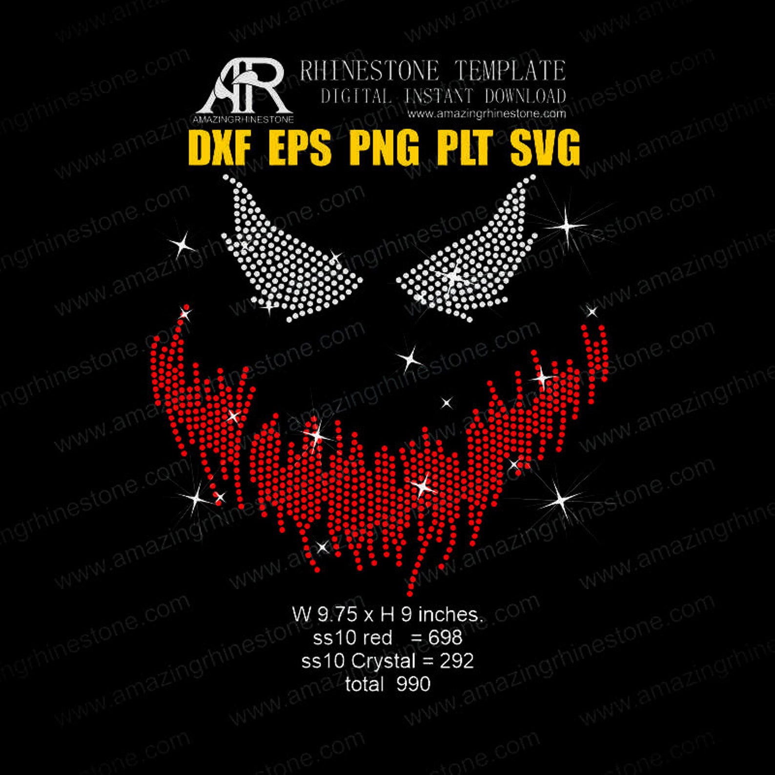 Scary Face Rhinestone Template Digital Instant Download Cut - Etsy