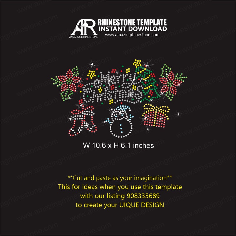16 Christmas Cute and Small Rhinestone Template Instant Download, Santa ...