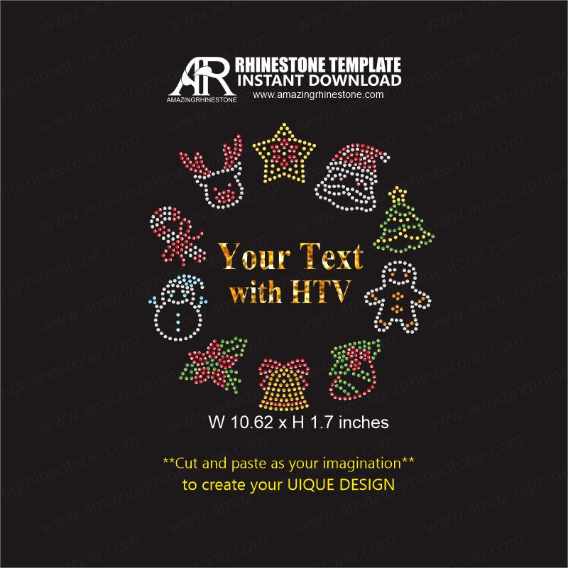16 Christmas Cute and Small Rhinestone Template Instant Download, Santa ...