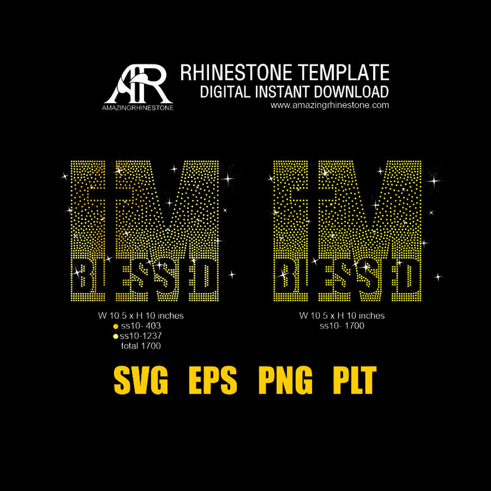 I M BLESSED Rhinestone Template Digital Instant Download, Cut File Svg ...