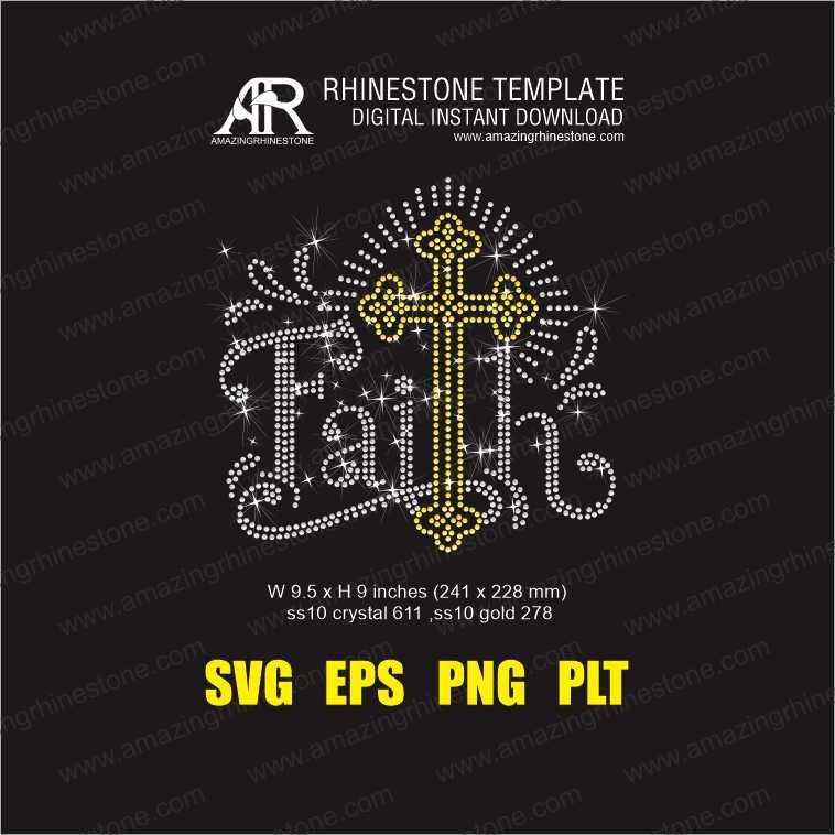 FaithCross Rhinestone template instant download svg eps | Etsy