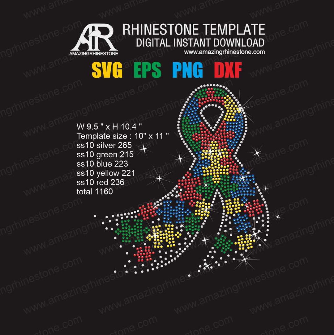 Ribbon Autism Puzzle Rhinestone Template File. - Etsy