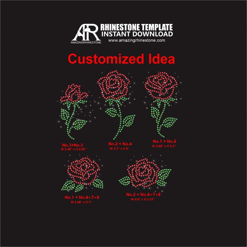 Customized Rose Rhinestone Template Instant Download File - Etsy