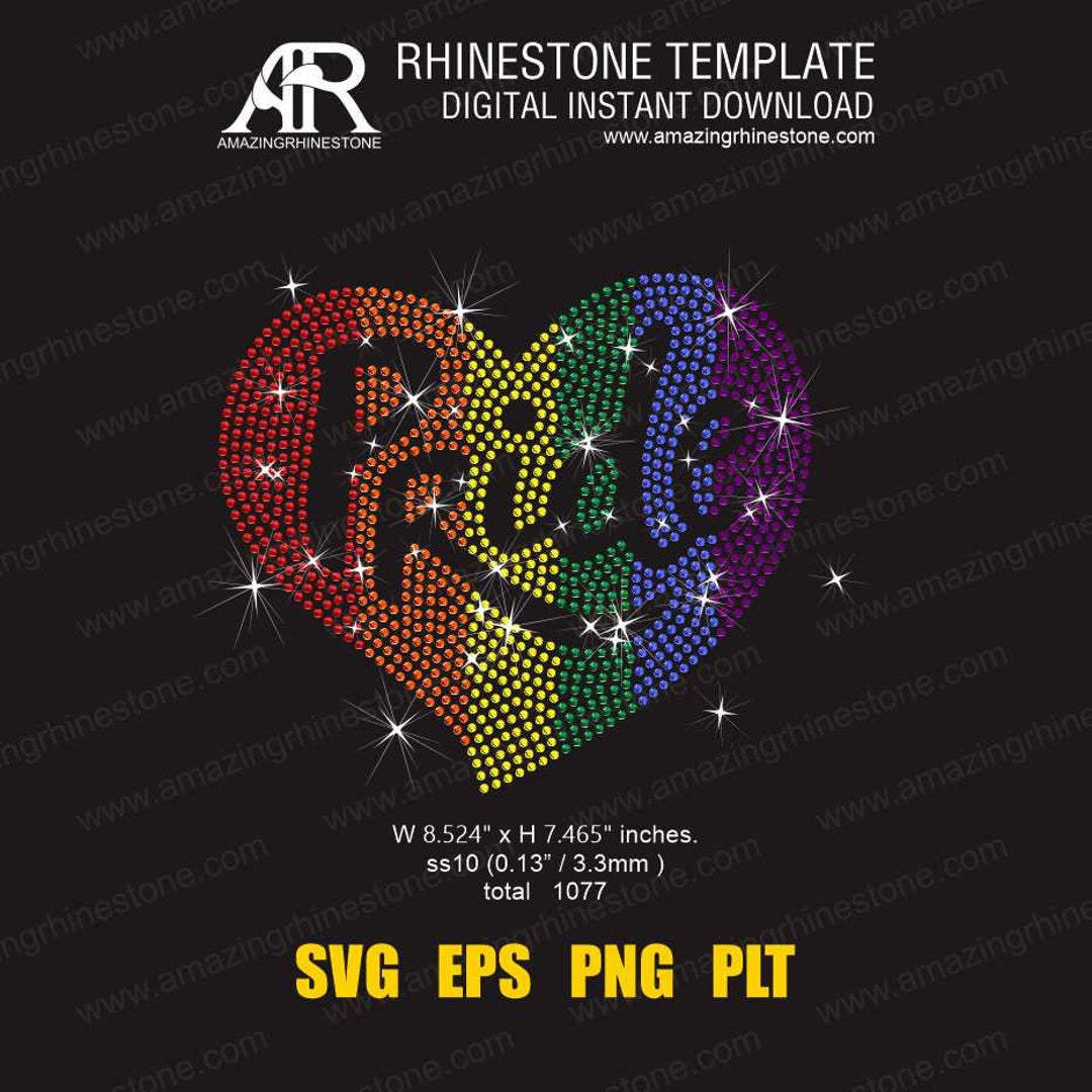 Rainbow Pride Heart Rhinestone Template Instant Download File Svg Eps ...