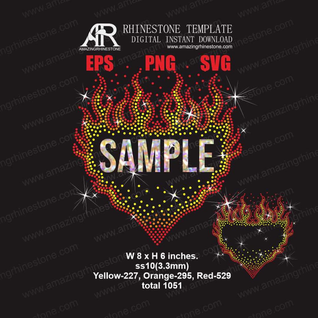 Fire Heart Rhinestone Template Digital Instant Download, Cut File Svg ...