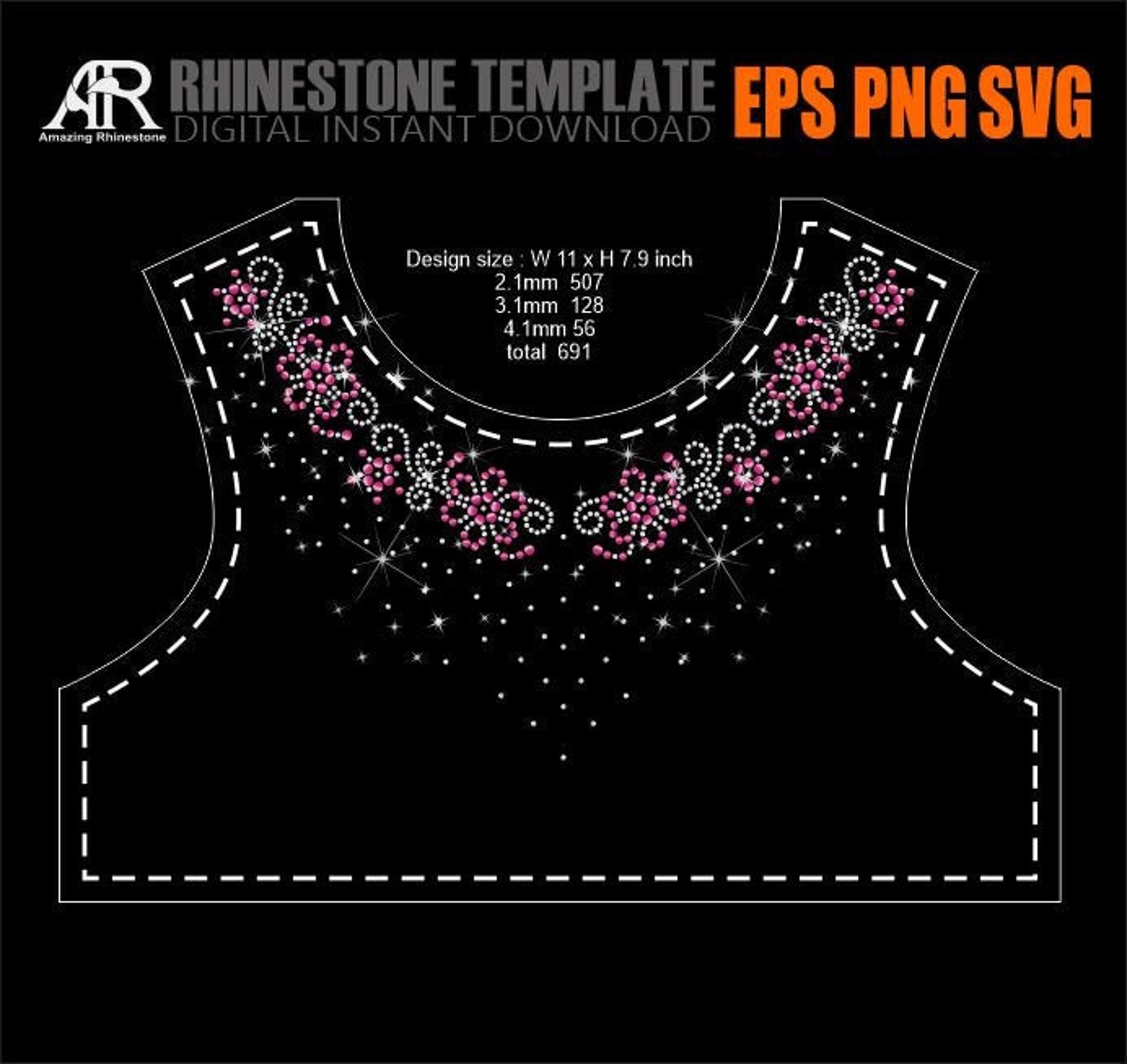 Floral Rhinstone Design Template Digital Instant Download - Etsy