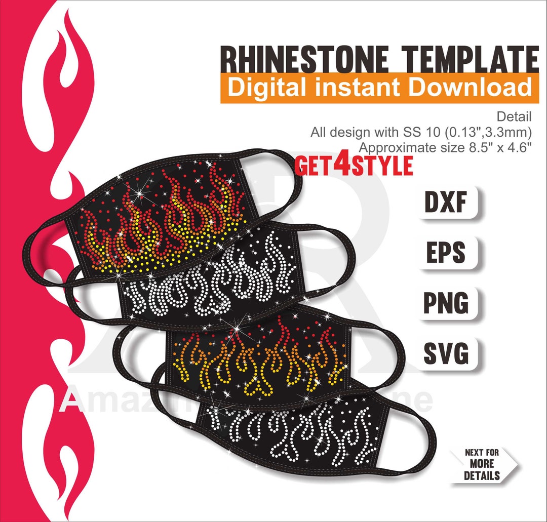 Fire, Blaze Rhinestone Template, Face Mask, Digital Instant Download ...