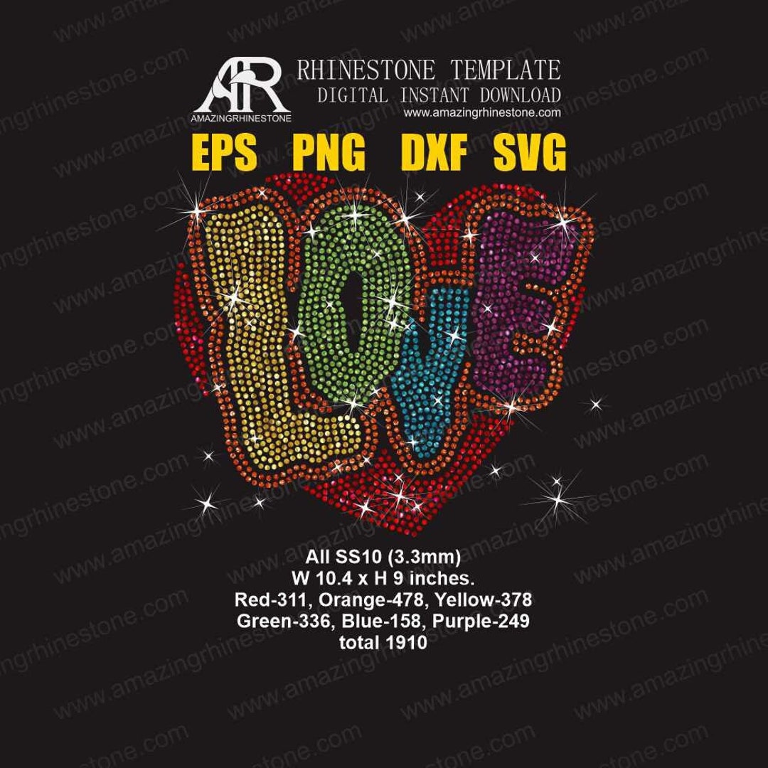 Love Colorful Rhinestone Template Film, Cricut, Svg, Png, Eps - Etsy