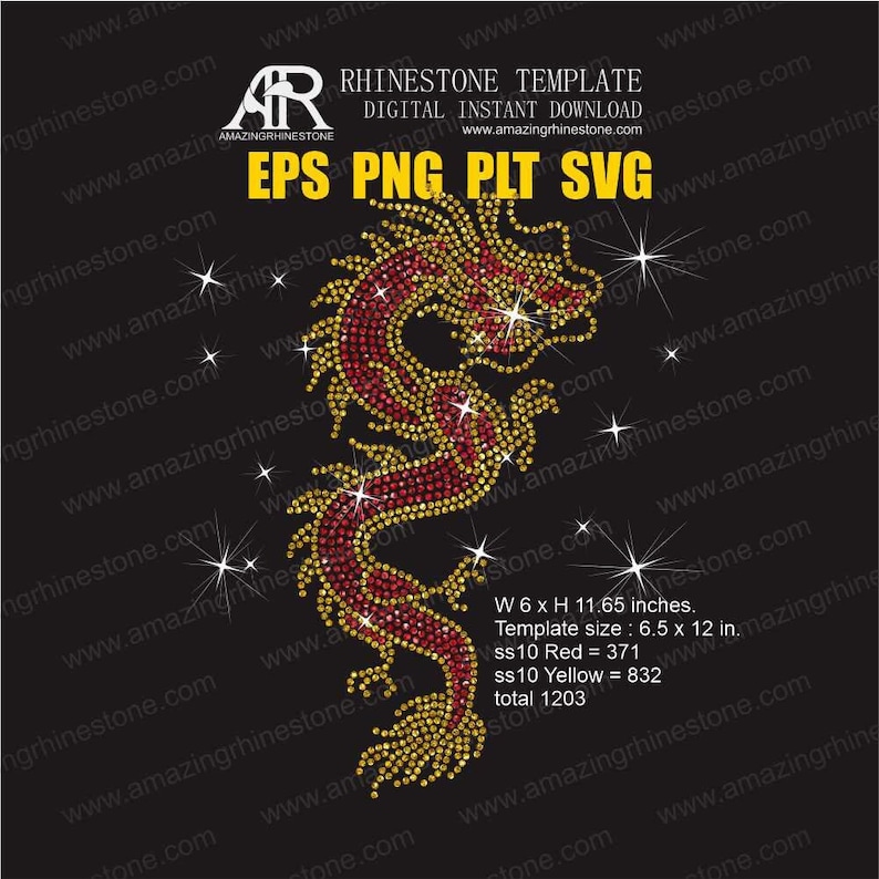 Chinese Dragon Rhinestone Template Instant Download Cut - Etsy