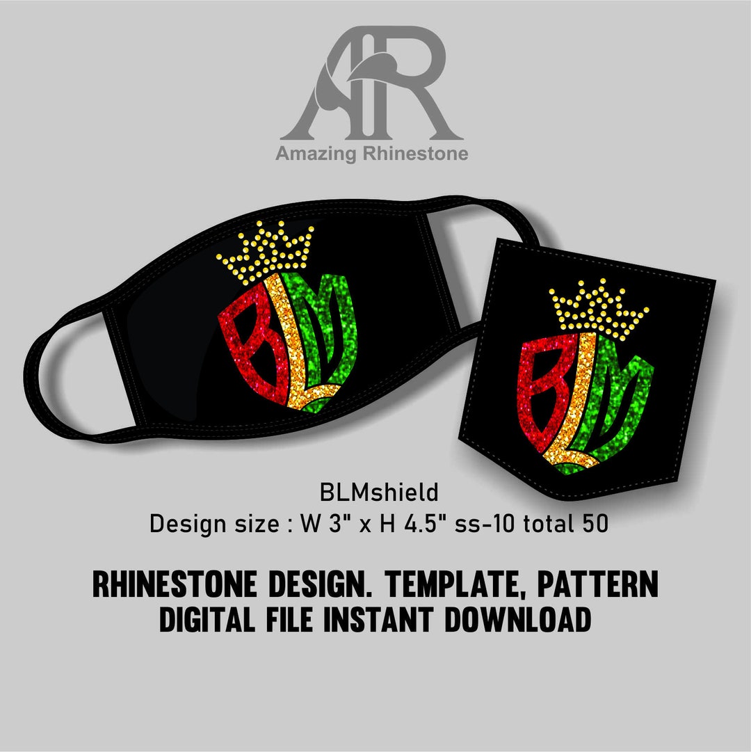 BLM Shield Crown Rhinestone Template for Mask or Pocket ,bling Unisex ...