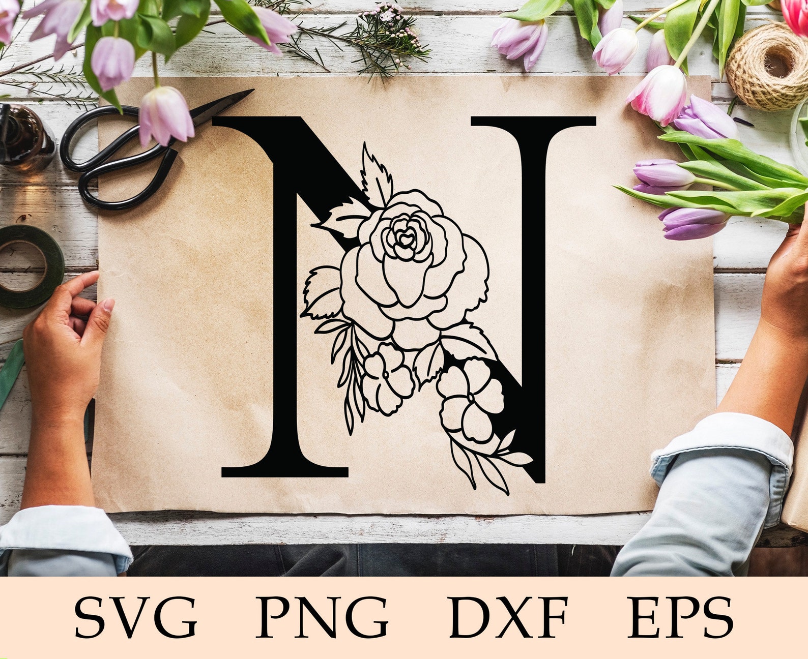 Botanical Alphabet Svg Floral Letter N Svg Floral Alphabet N - Etsy