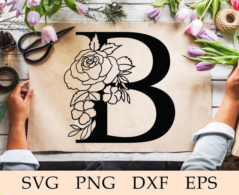 Floral Letter B Svg Floral Alphabet B Svg Initial B Svg | Etsy