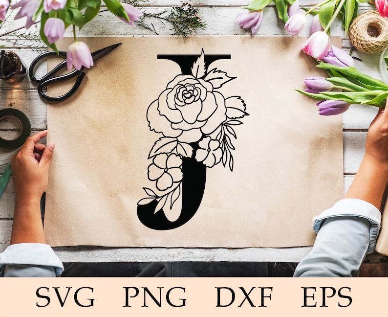 Flower Alphabet Svg Floral Letter J Svg Floral Alphabet J - Etsy