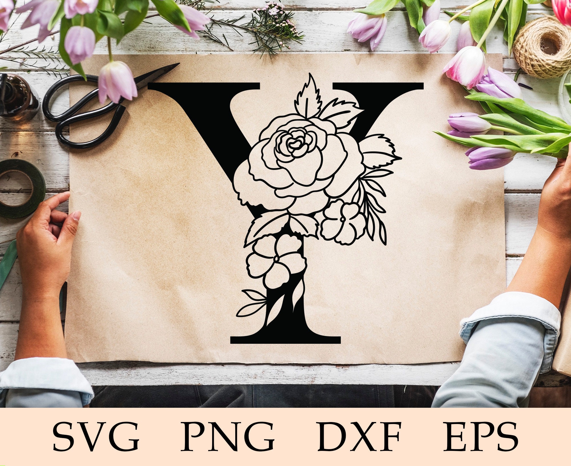 Botanical Alphabet svg Floral Letter Y svg Floral Alphabet Y | Etsy