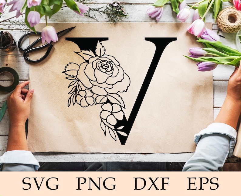Flower Alphabet Svg Floral Letter V Svg Floral Alphabet V - Etsy