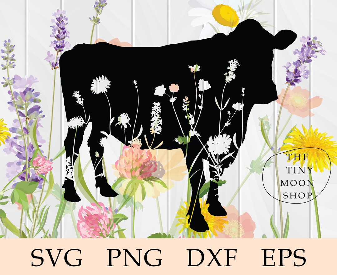 Floral Cow Silhouette Svg, Flower Cow Svg, Cow Svg, Cute Cow Svg ...