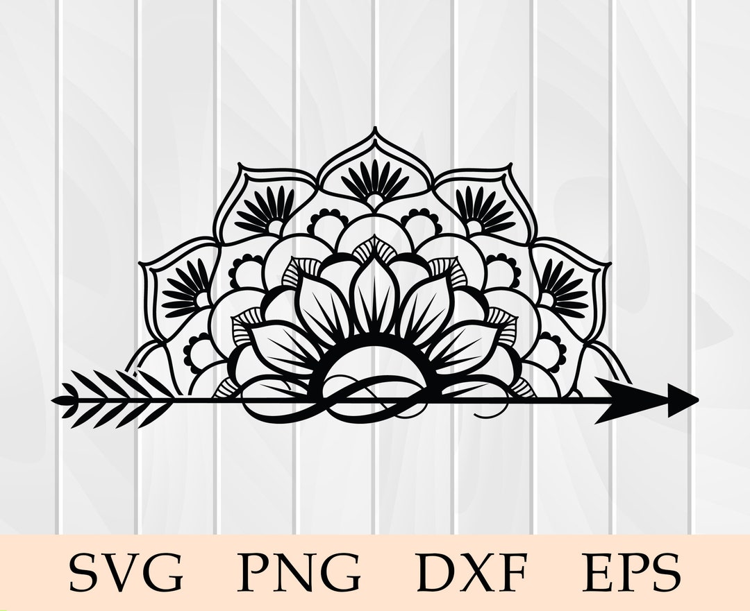 Half Mandala Design, Mandala Arrow, Mandala Svg, Boho Svg, Arrow Svg ...