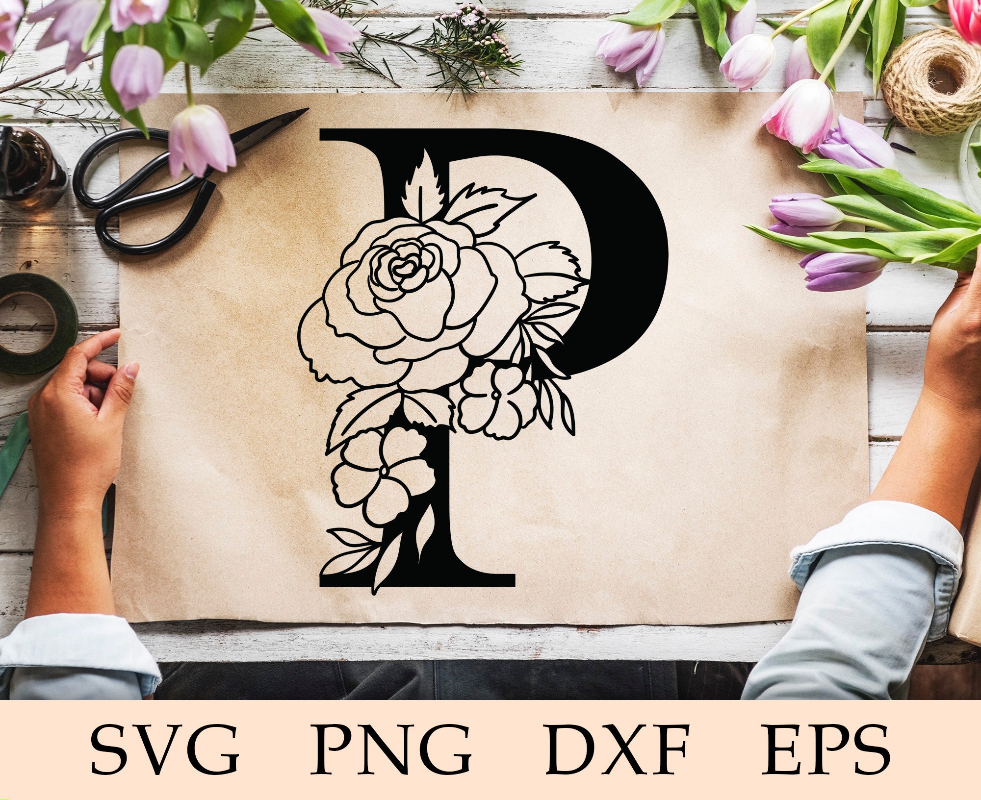 Botanical Font Svg Floral Letter P Svg Floral Alphabet P | Etsy